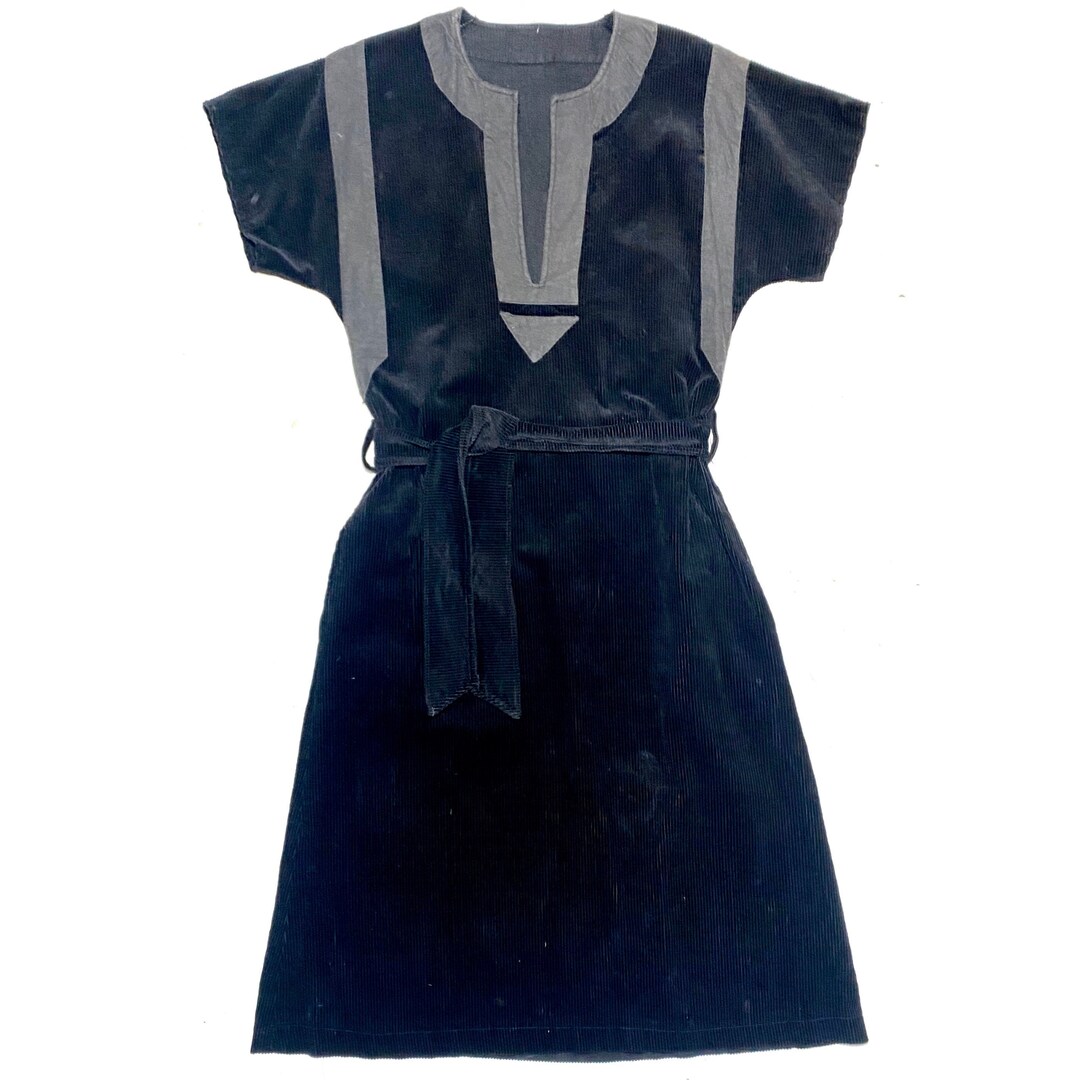 Tailor Made Black Corduroy Dress With Deep Keyhole Collar, Great ...