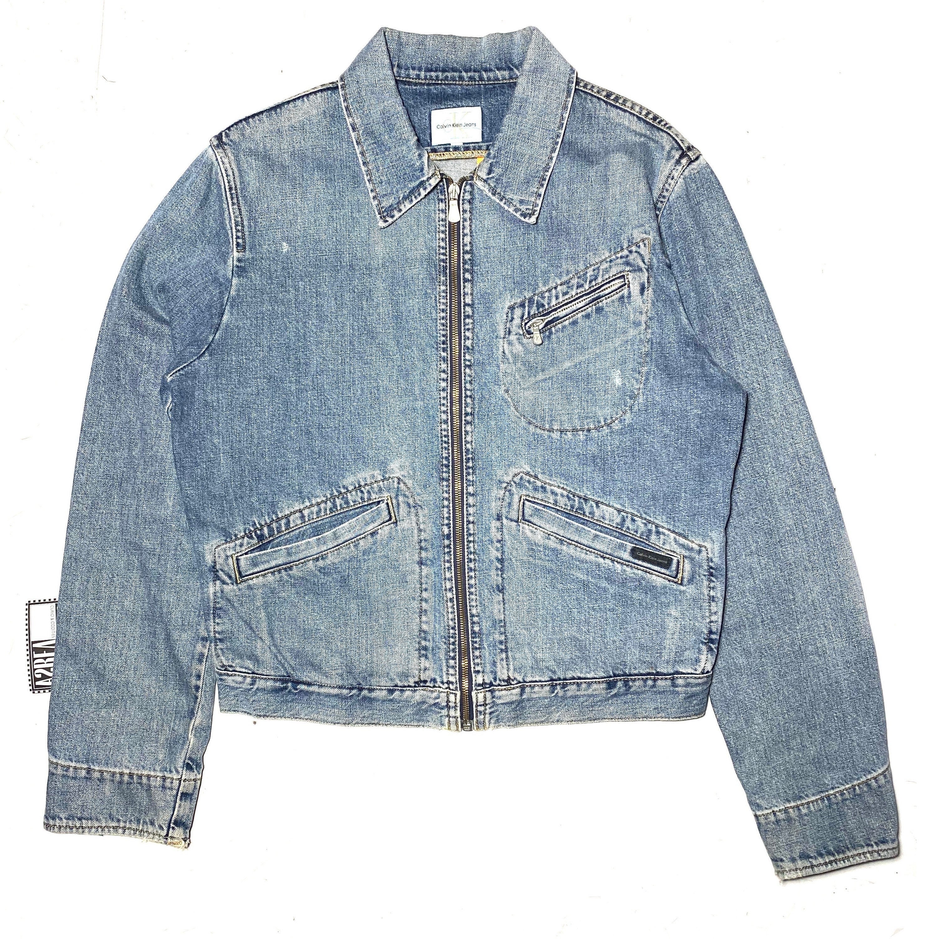Calvin Klein Retro Stone Wash Zip up Denim Jacket, Mint Calvin Klein Retro Stone Wash Zip up Denim Jacket, Mint