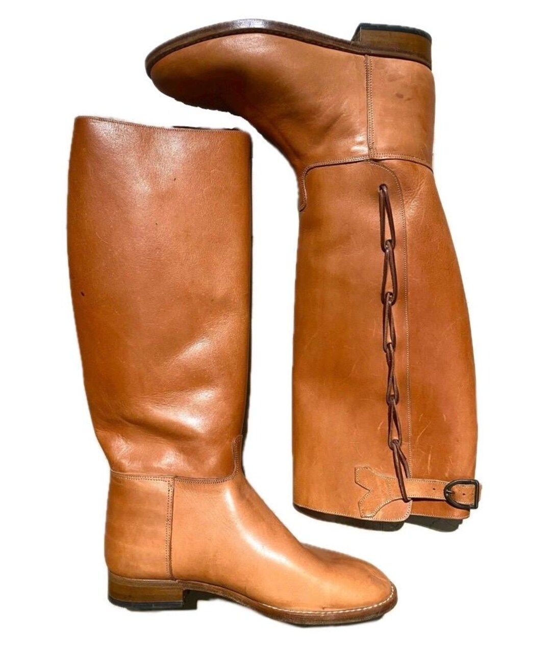 NOS 80s Artisanal High Tan Leather Boots With Interesting Closure, for ...