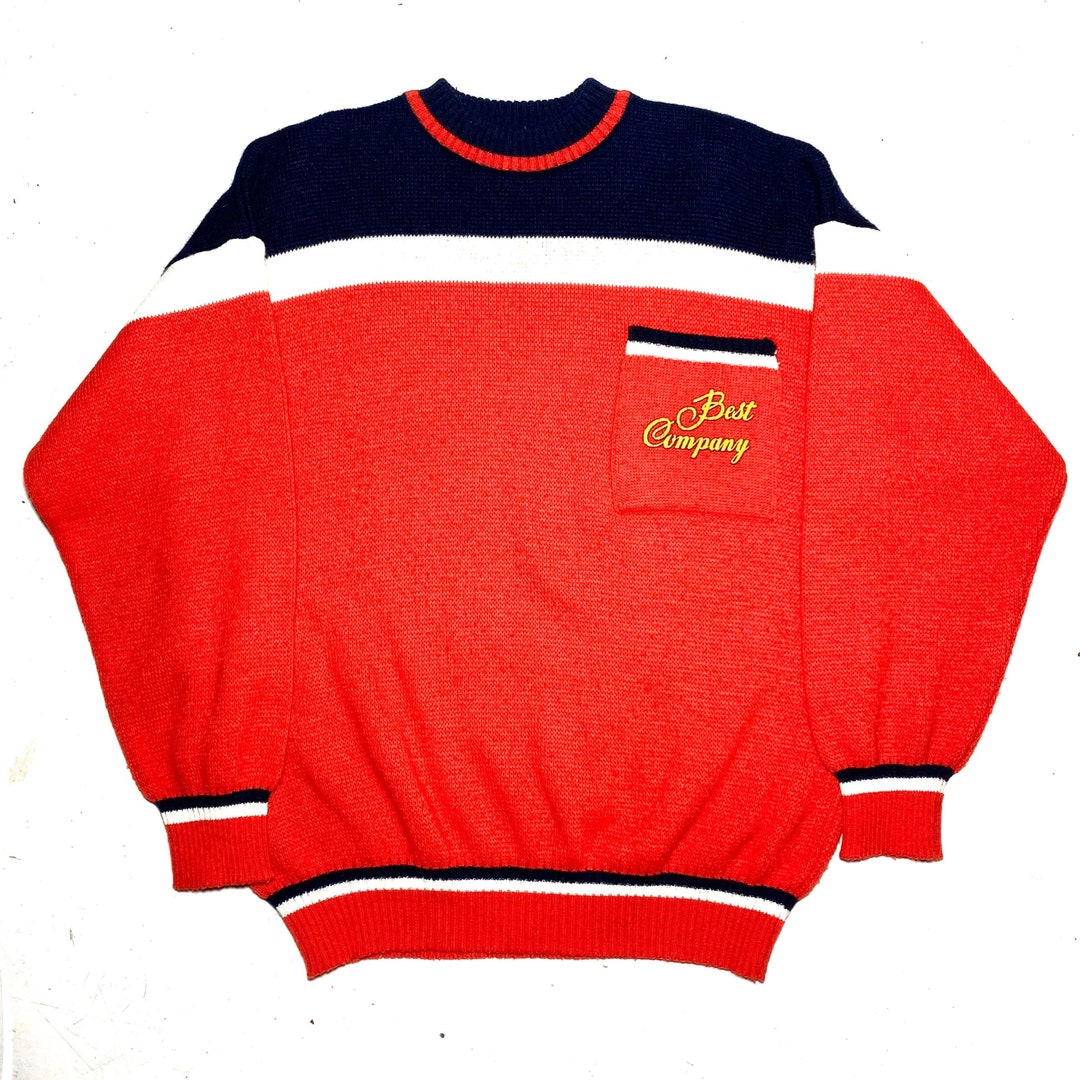 Best Company 80s Preppy Red/blue/white Striped Pure New Wool Sweater ...