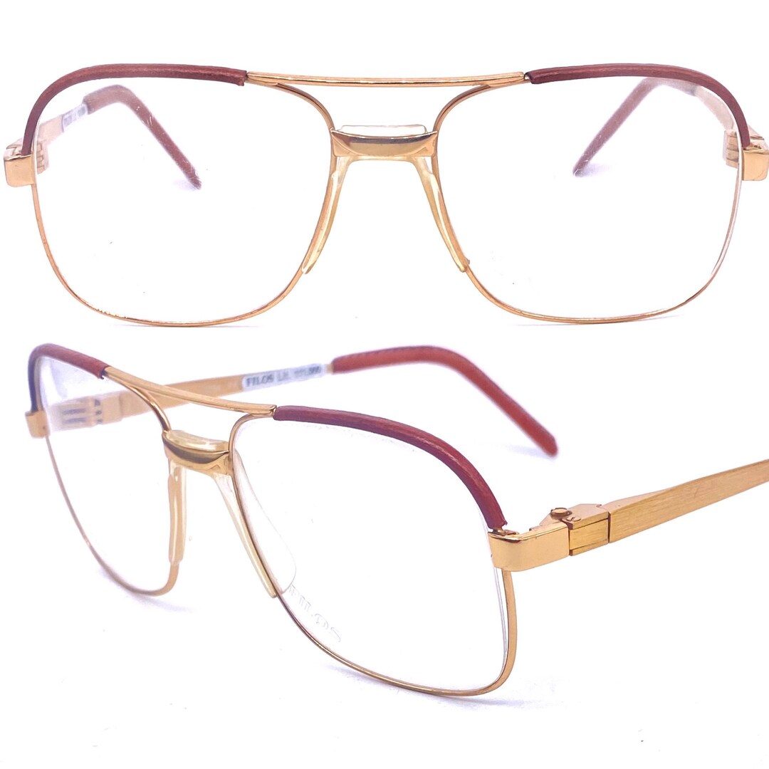 Filos Dbl Bridge Square Golden Metal Aviator Frames With Leather ...