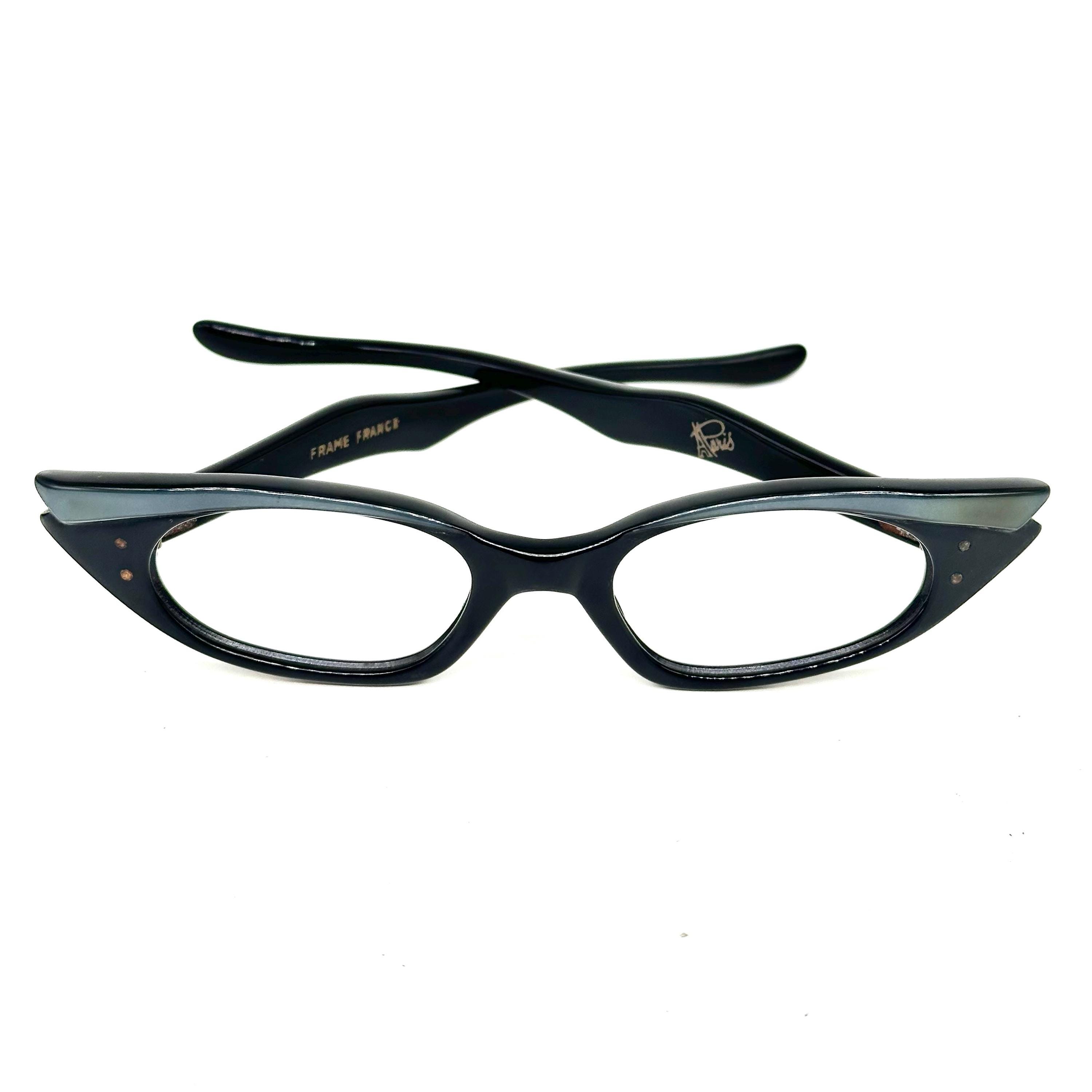 A PARIS Vintage Black Cateye Glasses With Emerald Dark Green Eyebrow ...