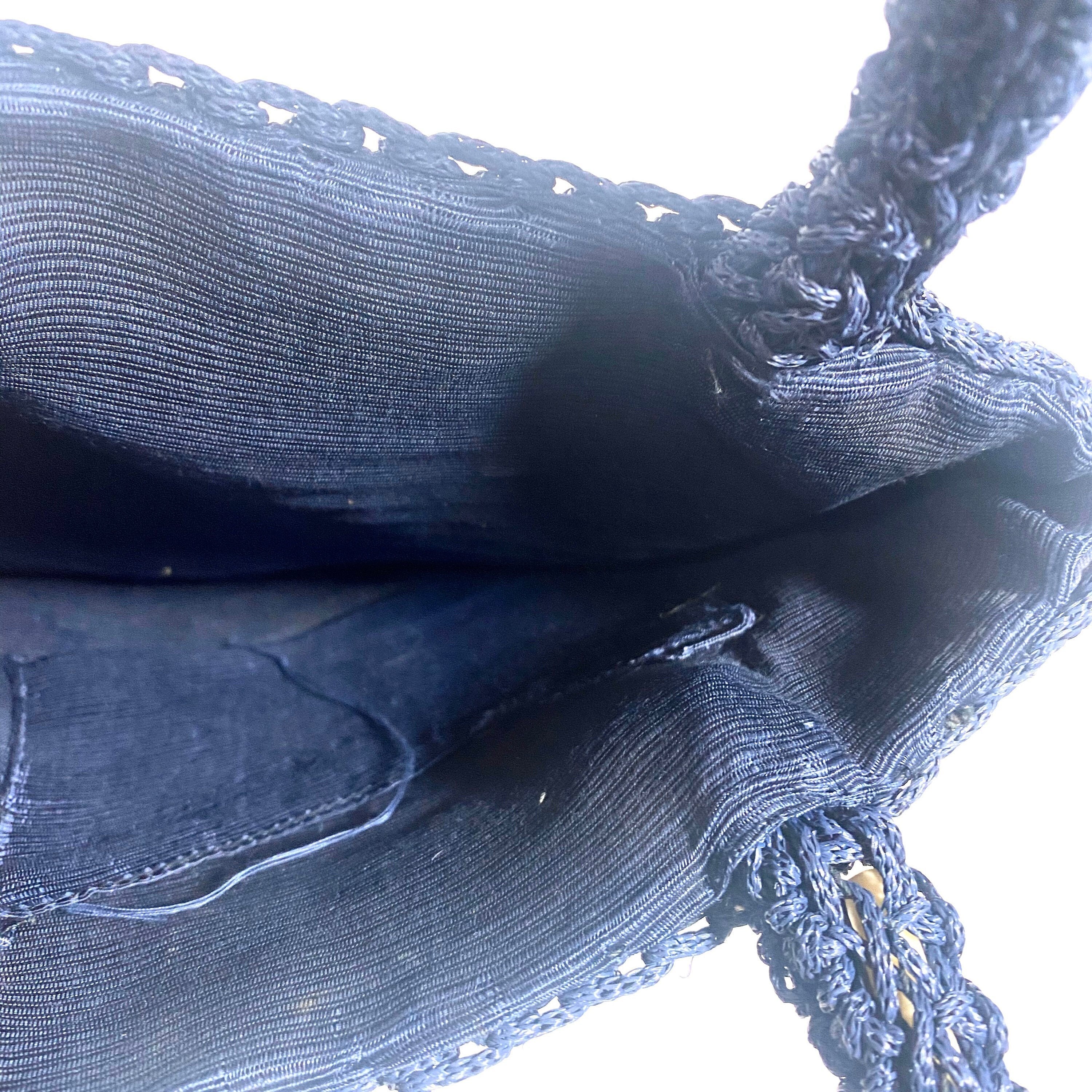 1960s Deep Navy Blue Crochet / Macramé Cloth Bag, in Mint Condition ...