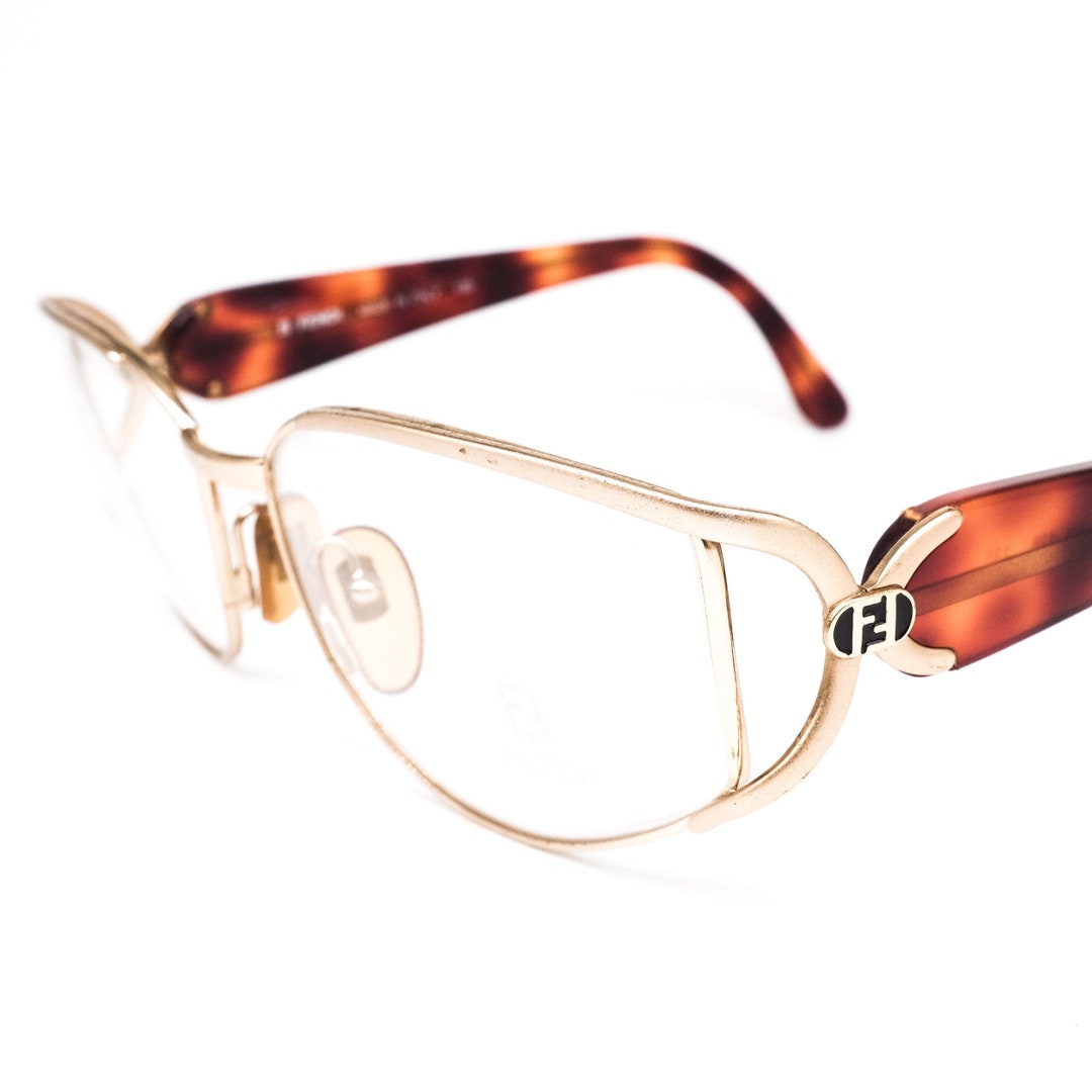 Fendi FV174 Golden Metallic Cello Drop Shaped Eyeglasses Frames in With ...