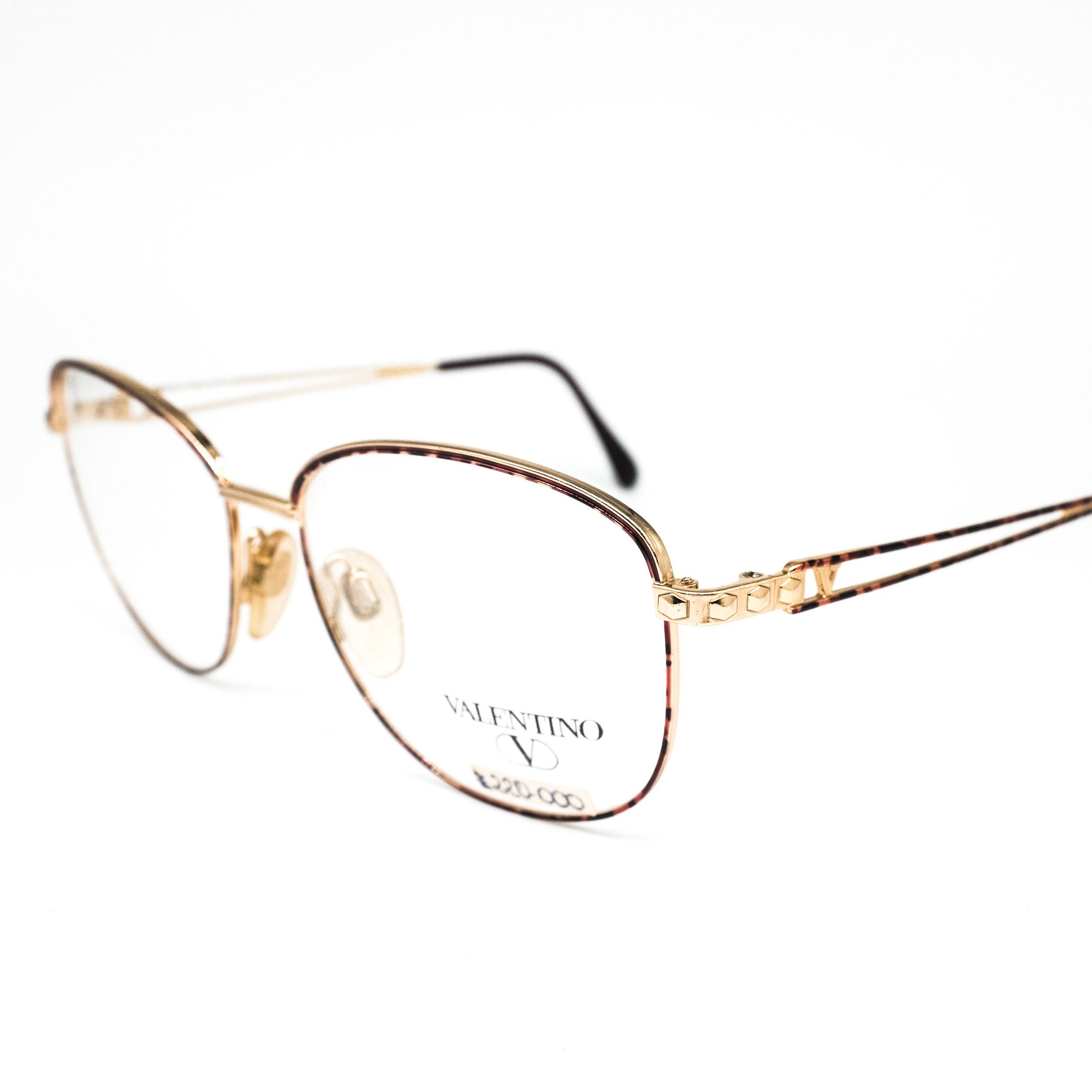 Valentino V420 Vintage Round Square Gold Metallic Eyeglasses Frames ...