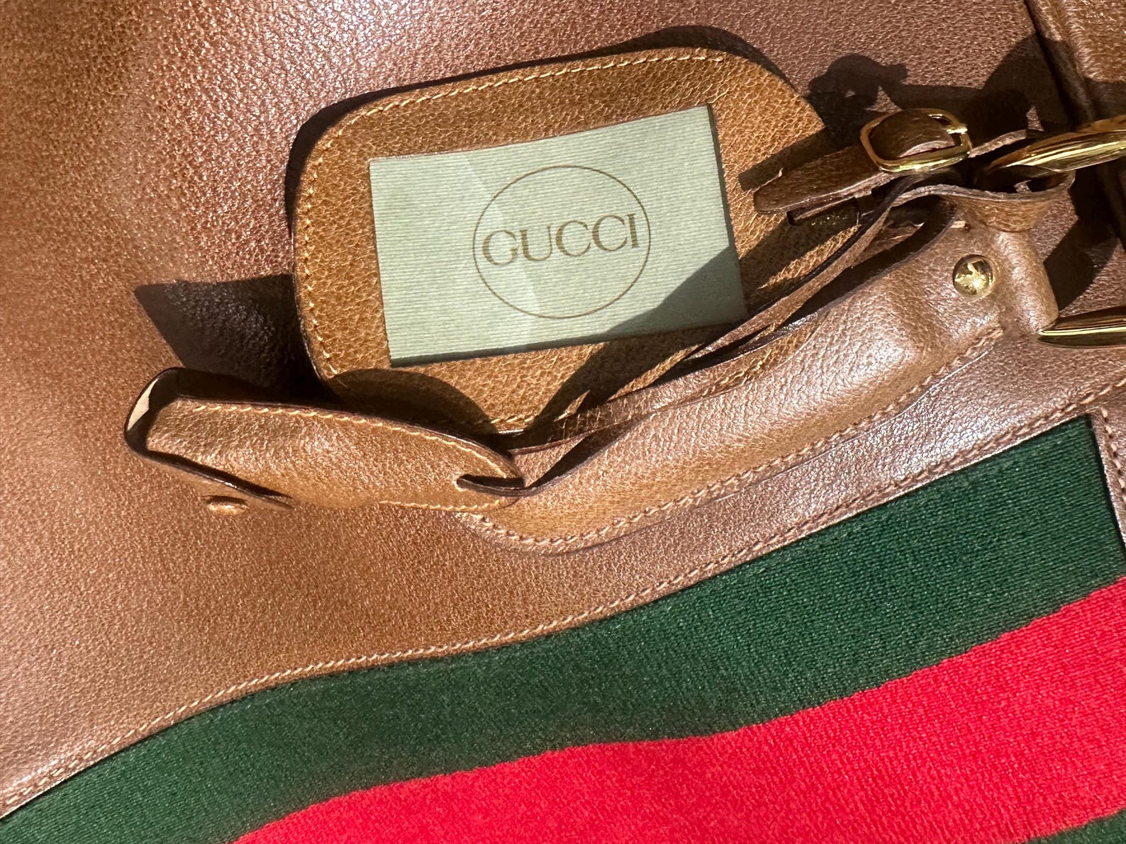 Gucci NOS 70s Brown Leather Luggage With Signature Red/green Stripes ...