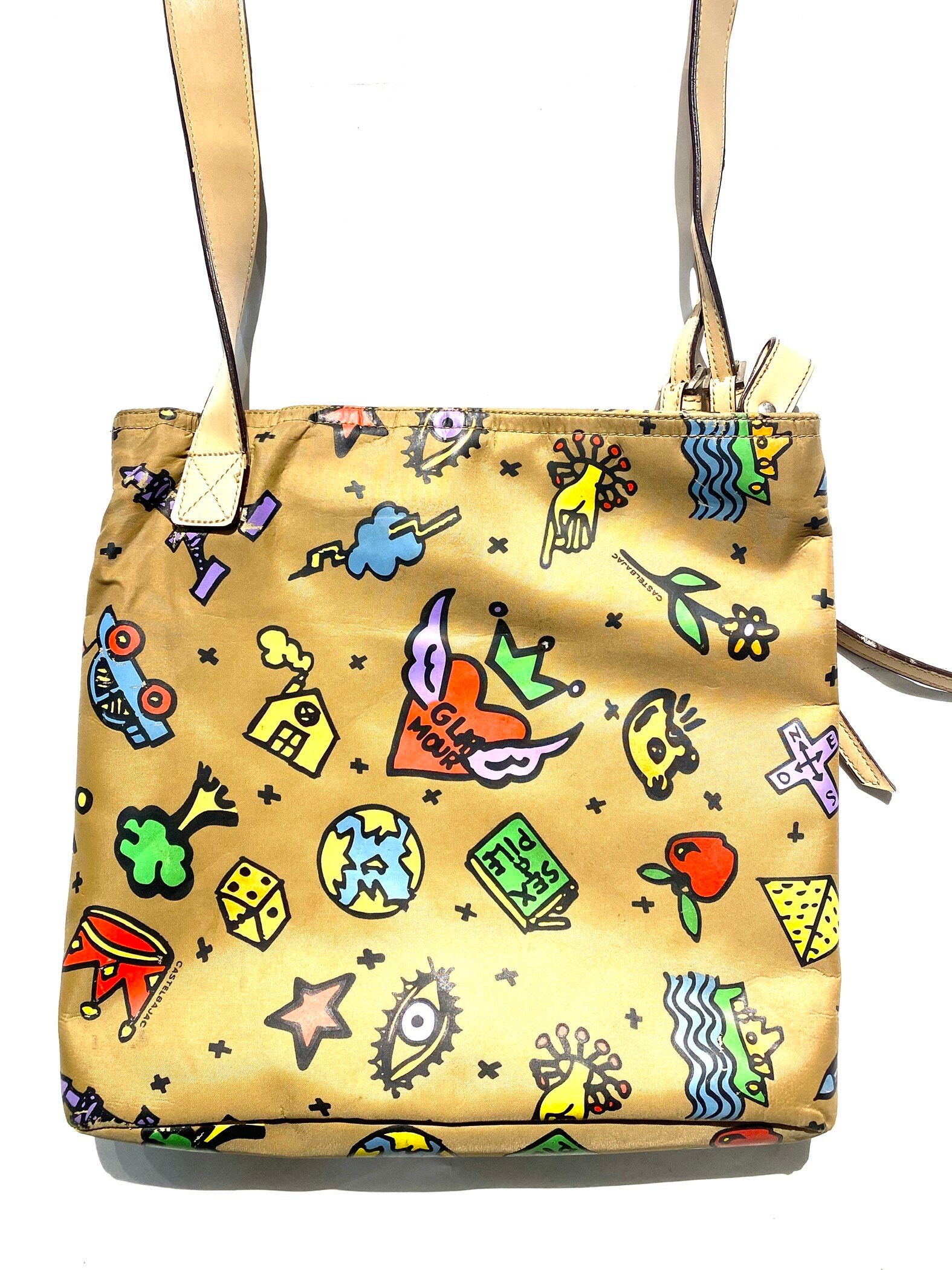 J.l.castelbajac Beige Canvas-leather Shoulder Bag W Pop-art Comics ...