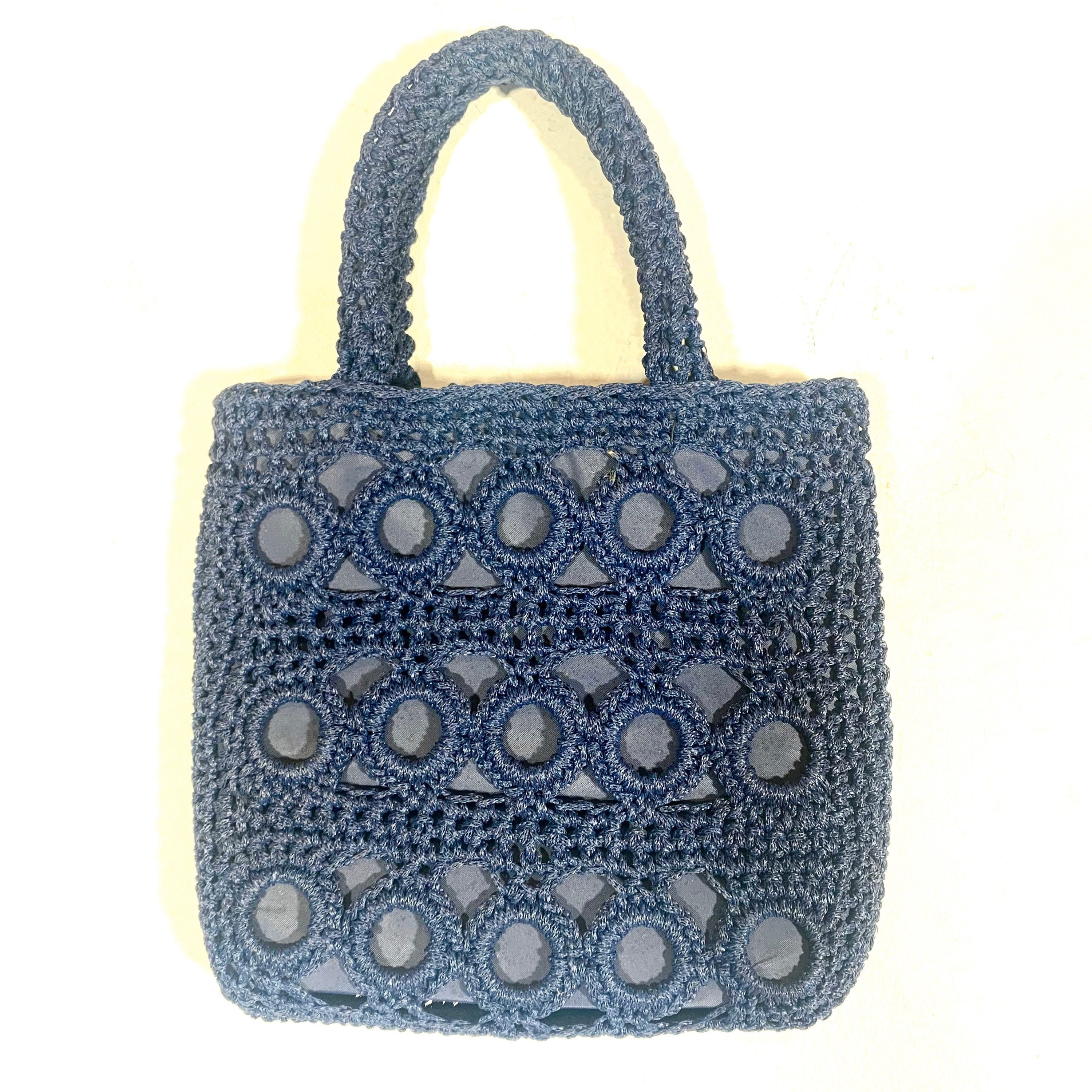 1960s Deep Navy Blue Crochet / Macramé Cloth Bag in Mint - Etsy