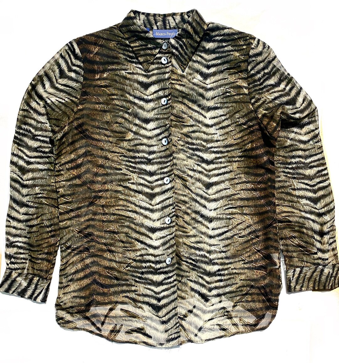 Marco Pecci Translucent Jacquard Tiger Print Allover Shirt Sz M - Etsy