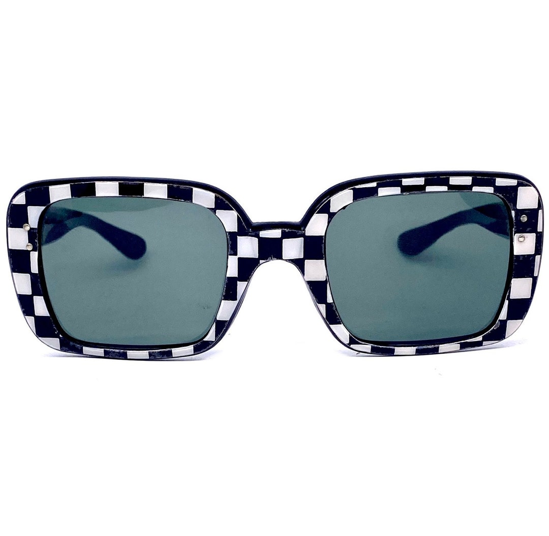 1960s Rockabilly-mod Square Checkered Sunglasses With Crystal Lenses ...