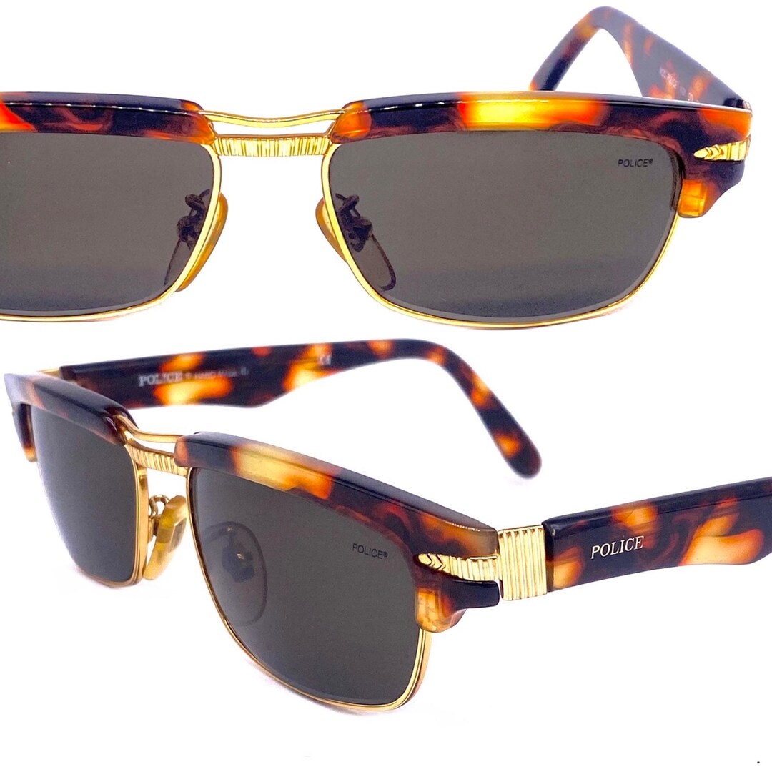 Police Tortoise / Gold Rectangular Clubs Style Sunglasses Hand Made in ...