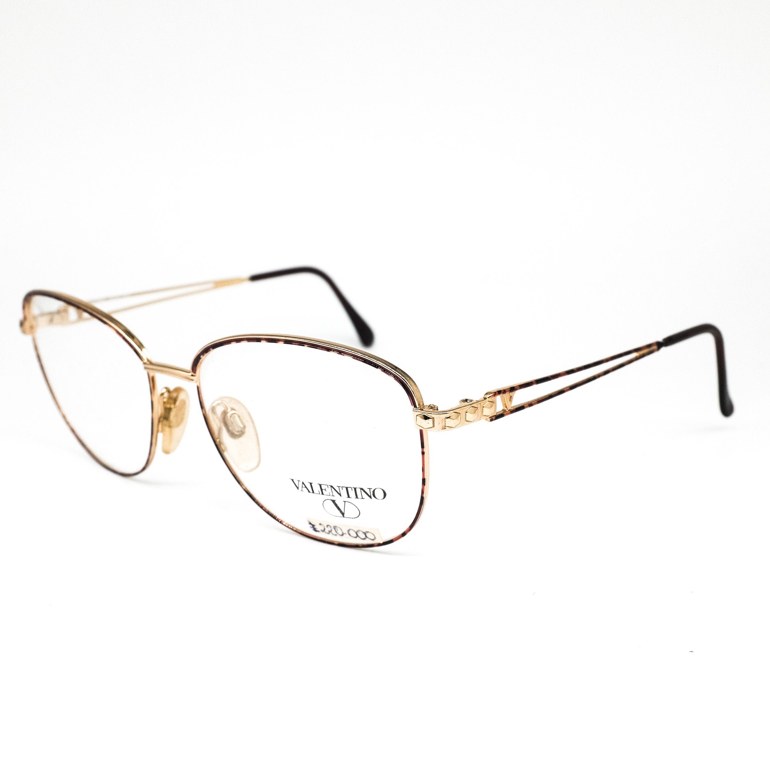 Valentino V420 Vintage Round Square Gold Metallic Eyeglasses Frames ...