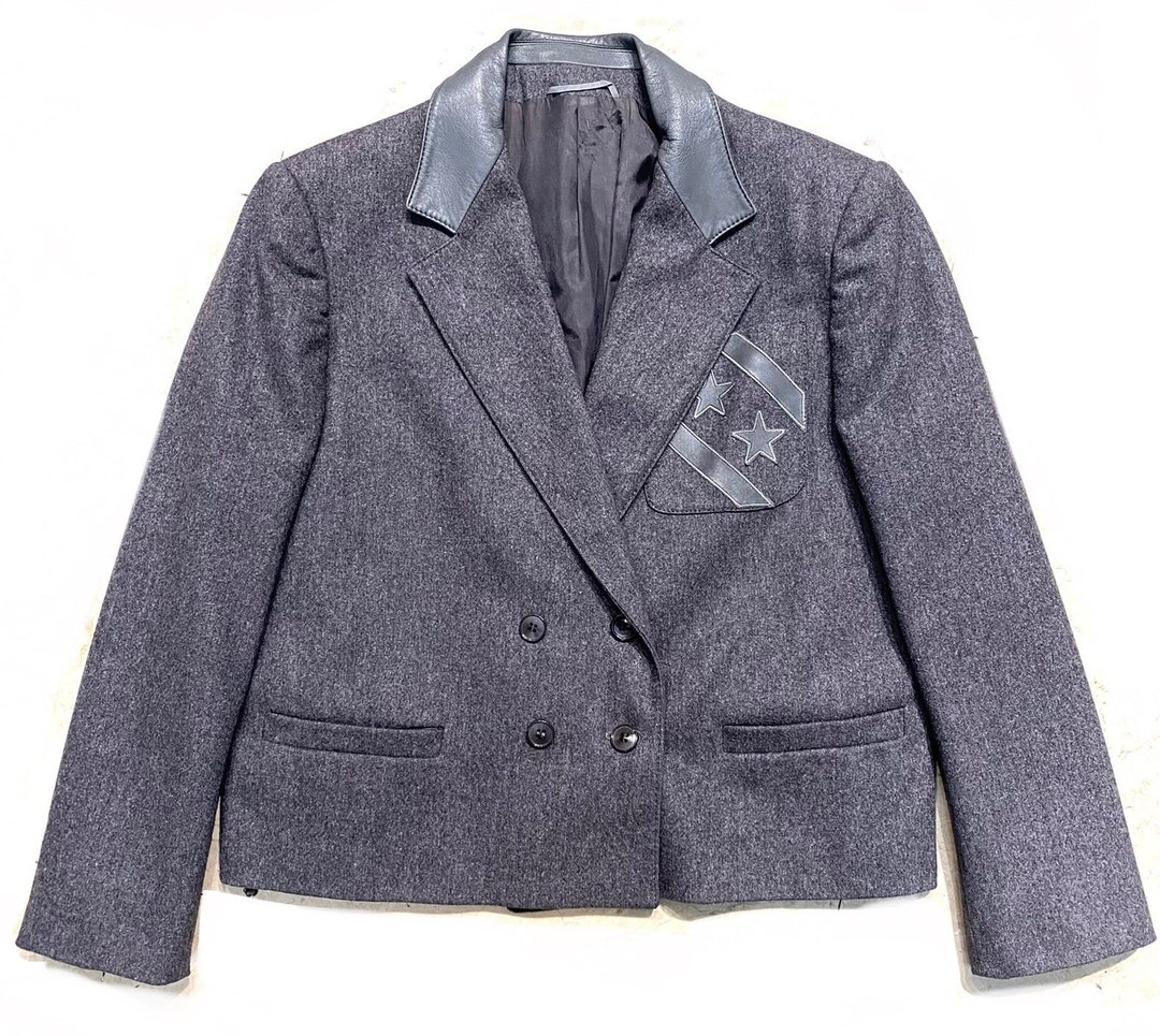 Parade Military Inspired Grey Wool Blazer With Leather Details & Star ...