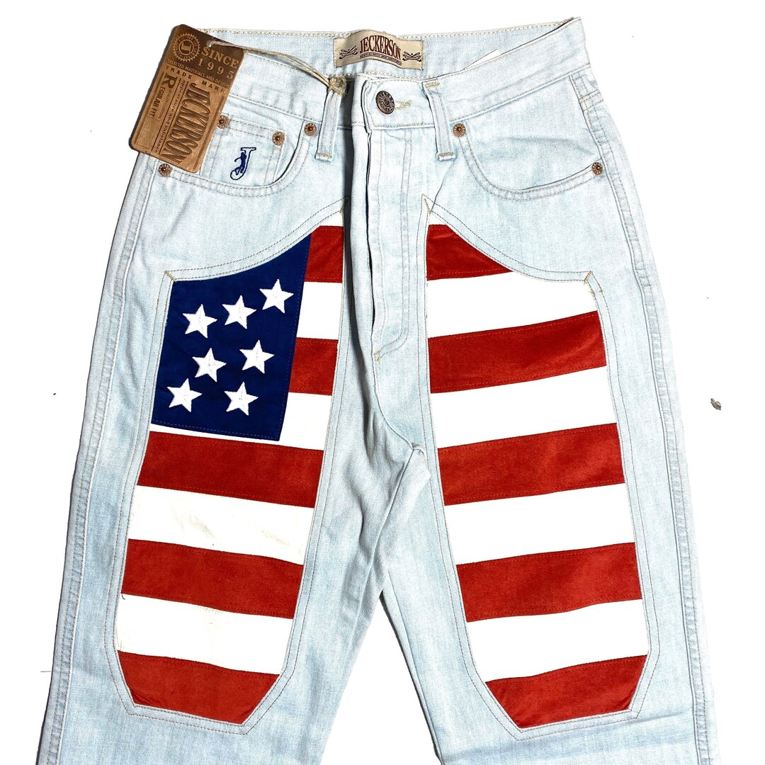 Jeckerson 90s Stars & Stripes Star Spangled Banner Light Denim Ladies ...
