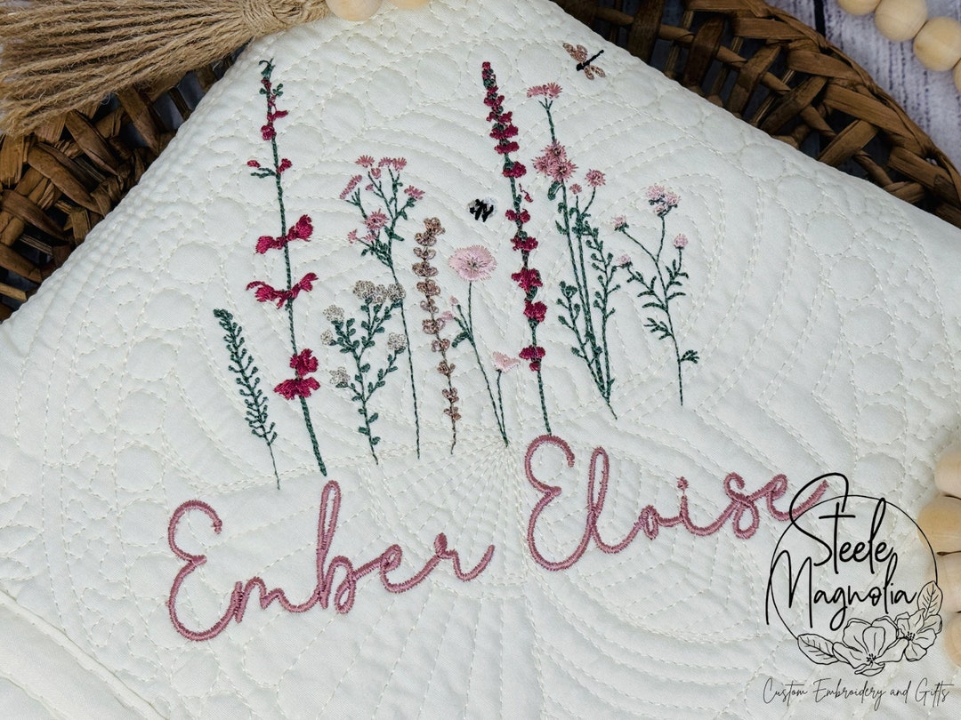 Dusty Rose Mauve Wildflower Nursery Quilt Dragonfly Baby Heirloom Quilt ...