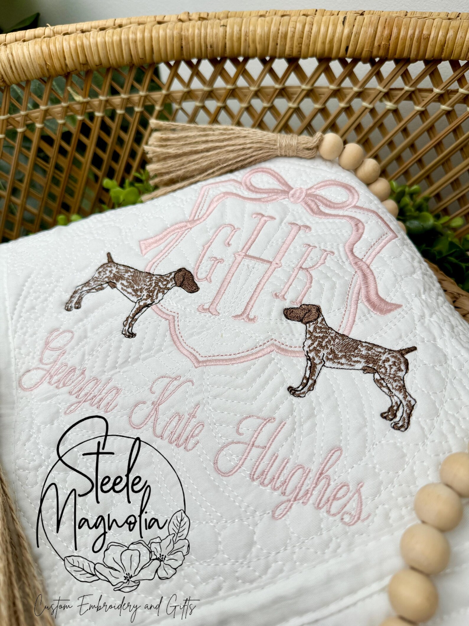 Pink Bow GSP Embroidered Baby Blanket Girl German Shorthaired Pointer ...