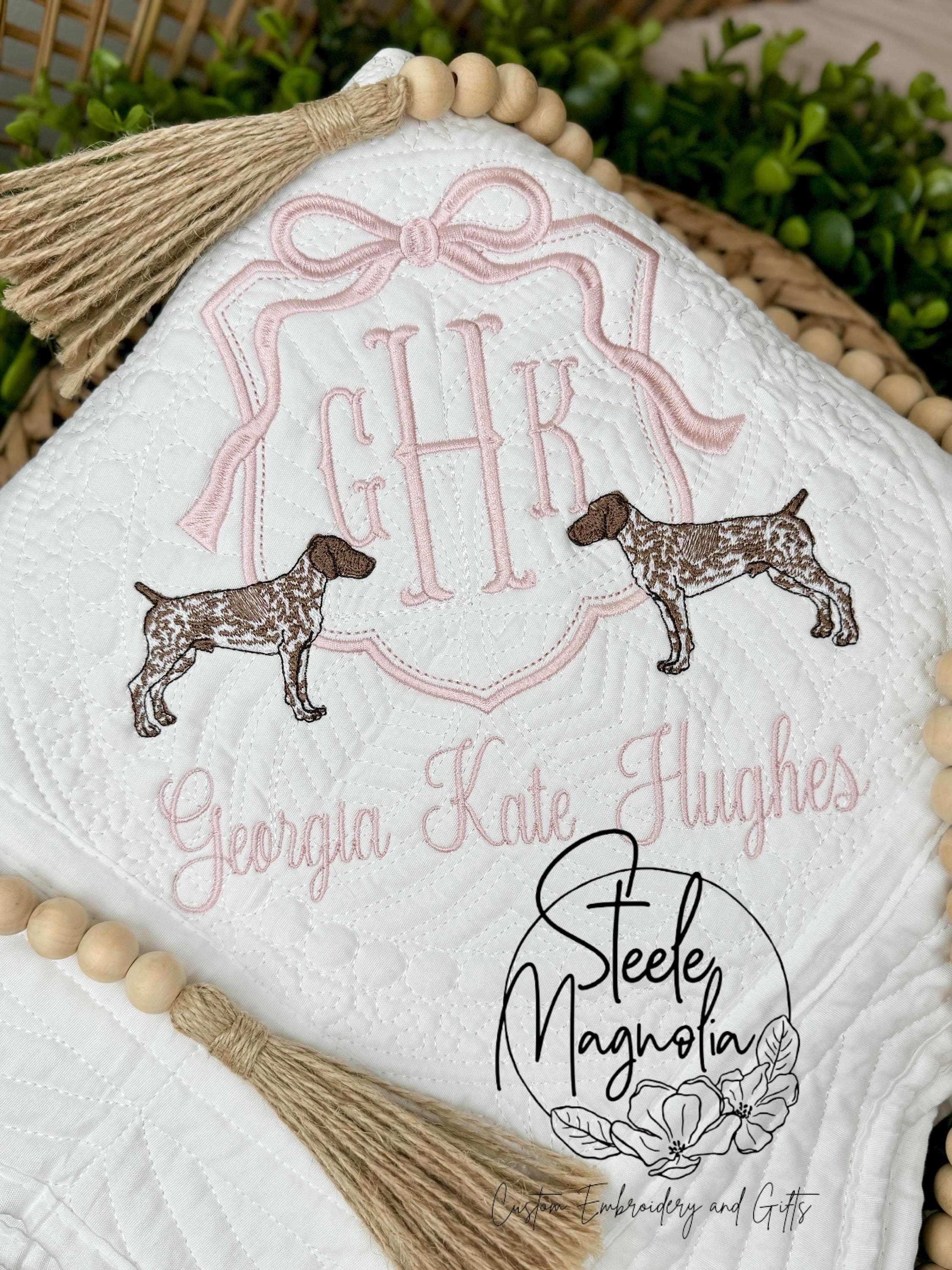 Pink Bow GSP Embroidered Baby Blanket Girl German Shorthaired Pointer ...