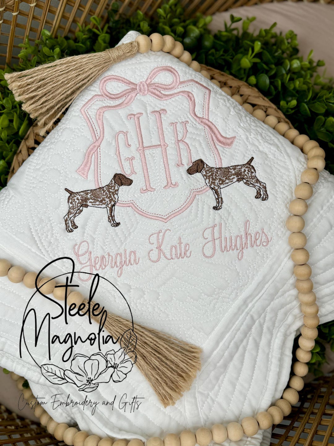 Pink Bow GSP Embroidered Baby Blanket Girl German Shorthaired Pointer ...