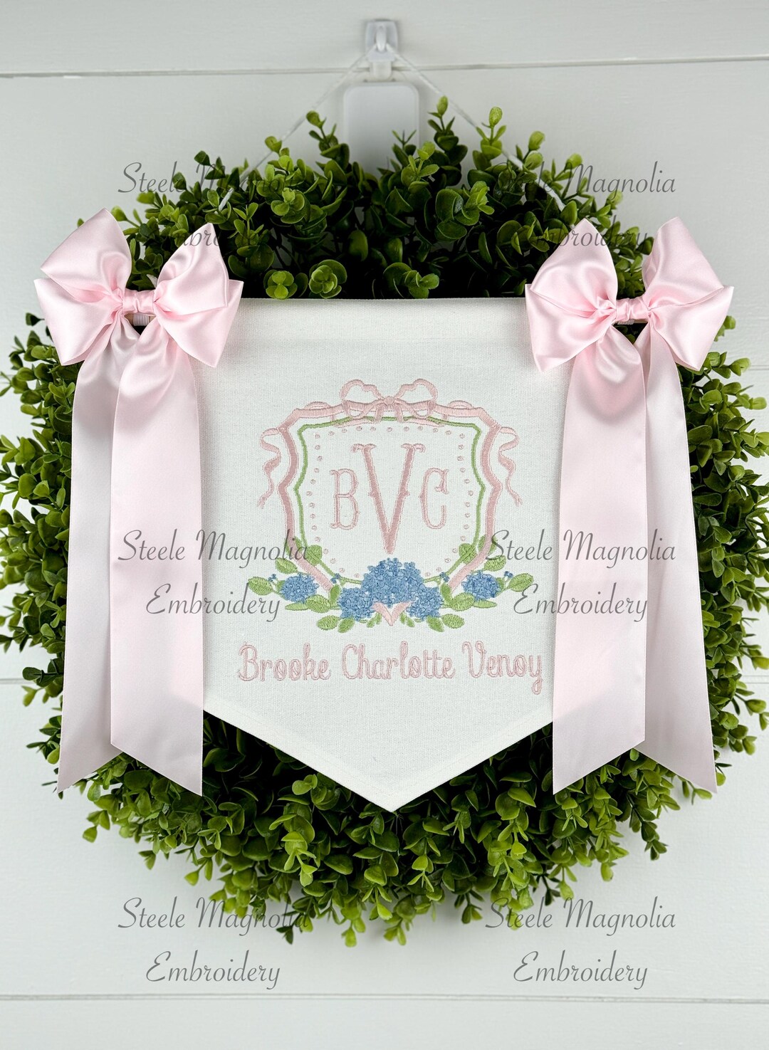 Hydrangea Bow Baby Banner Blue Hydrangeas Hospital Door Announcement ...