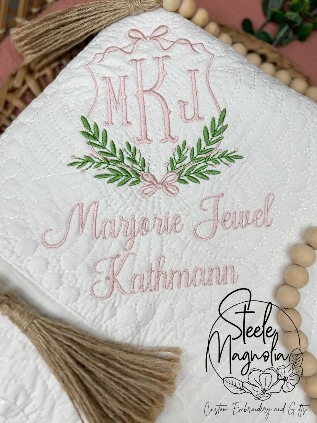 Grandmillenial Pink Bow Coquette Baby Blanket Custom Name Monogram ...
