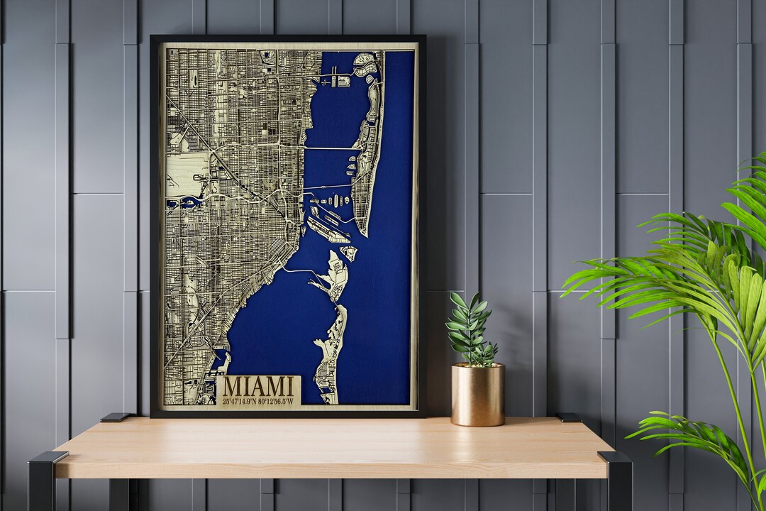Miami City Laser Cut Layered Map / 3D Map / Handmade City Map Unique ...
