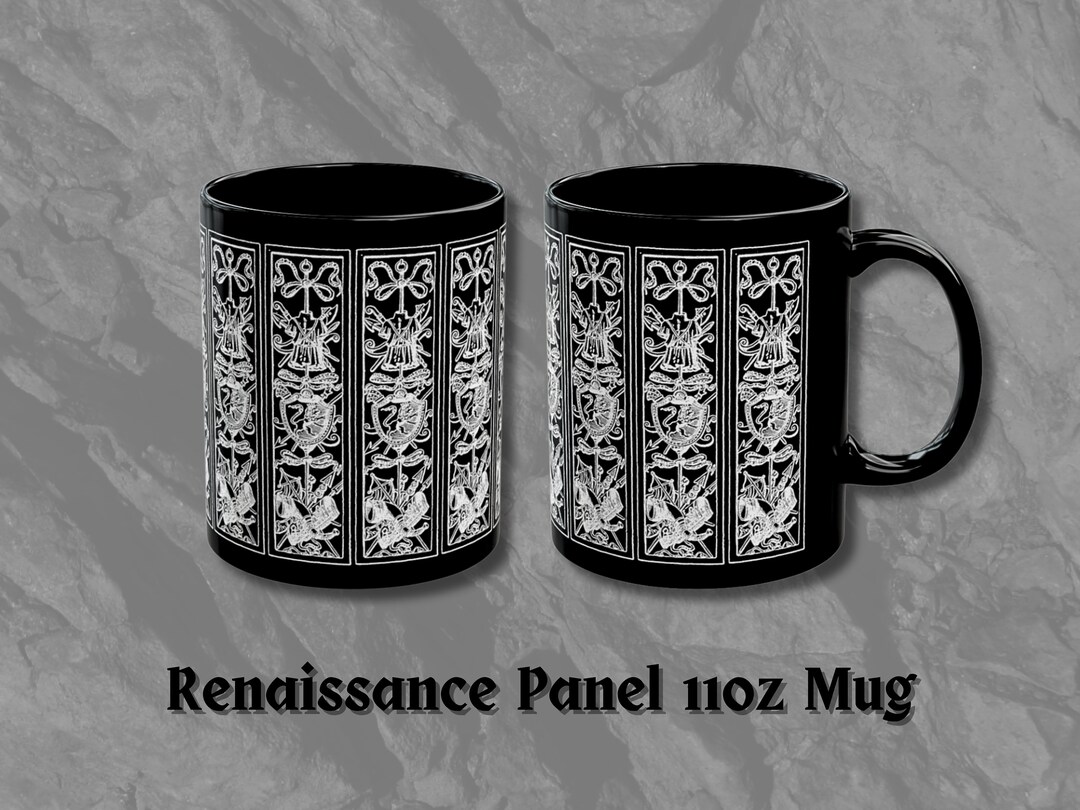 Vintage Panel Renaissance Black Ceramic Coffee Mug 11oz, Gothic Mug ...