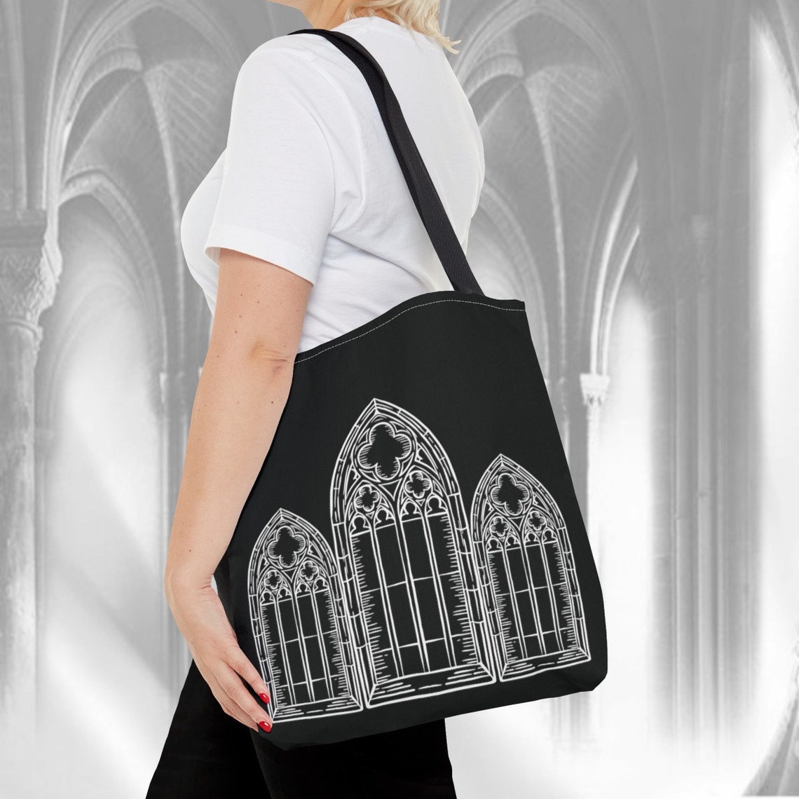 Gothic Cathedral Tote Bag, Double Side Print, Witchy Shoulder Bag ...