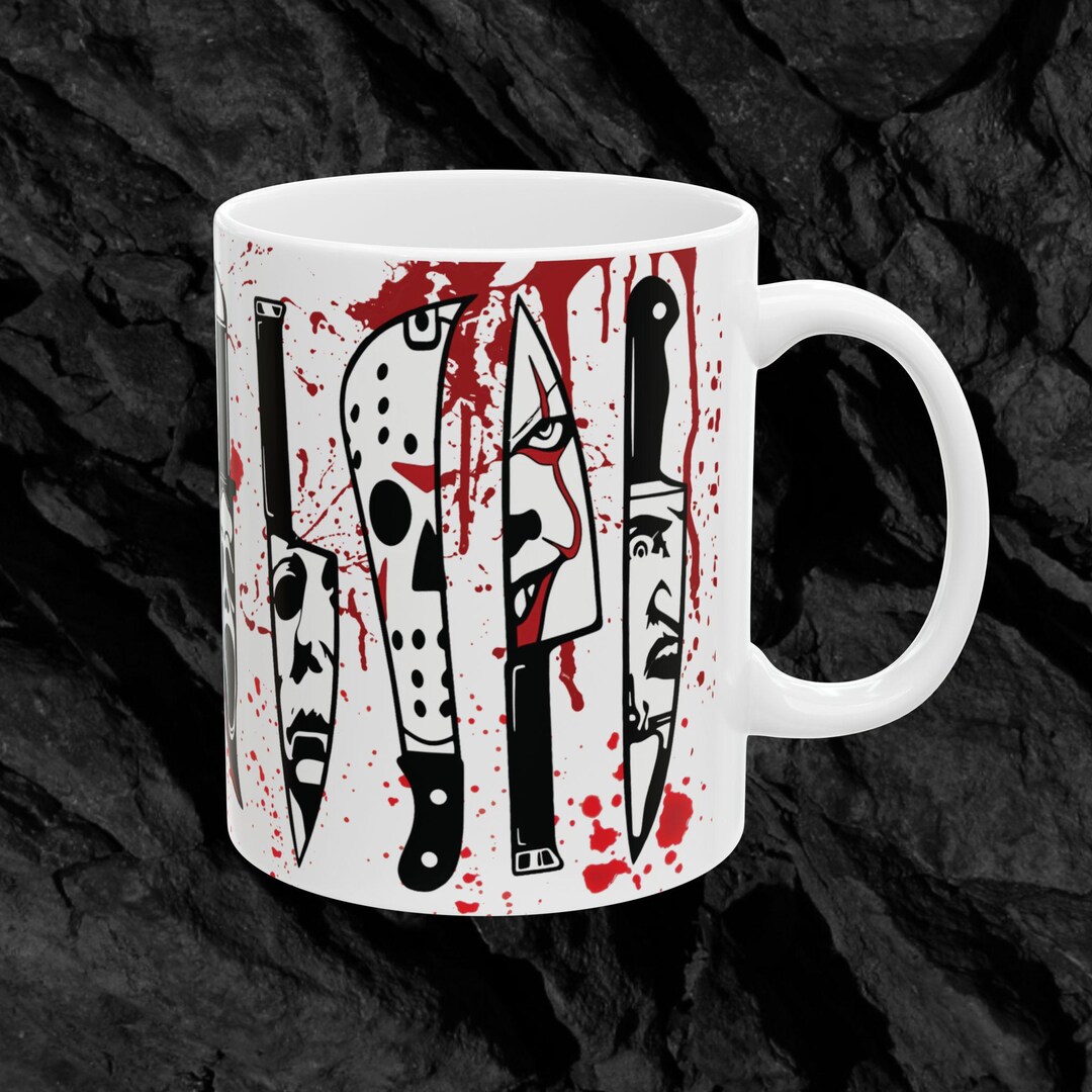 Horror Movie Knive Characters Ceramic Mug, Blood Spatter, Gothic Cup ...