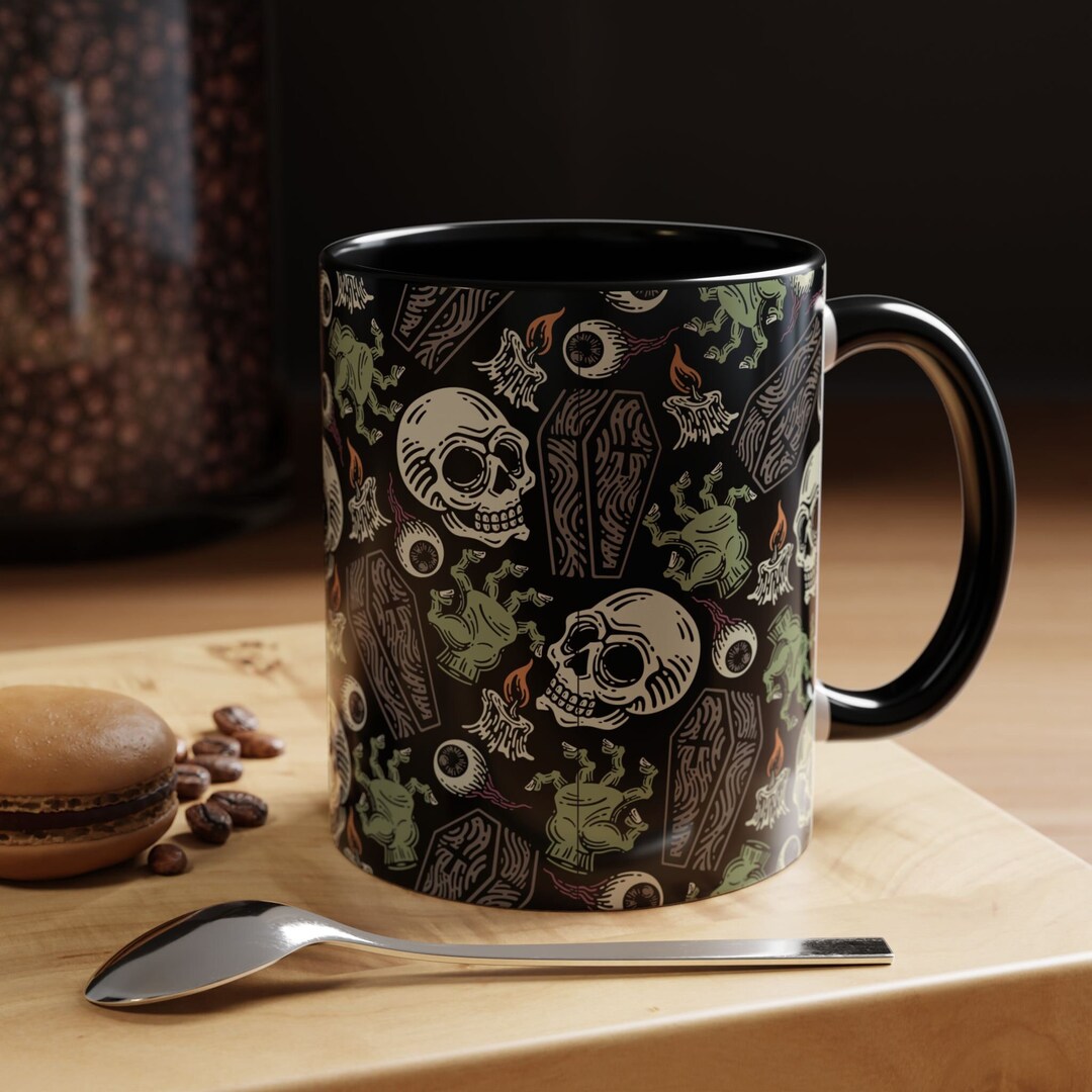 Coffins Skulls Gothic Witchy Halloween Mug Accent Coffee Mug, Emo ...