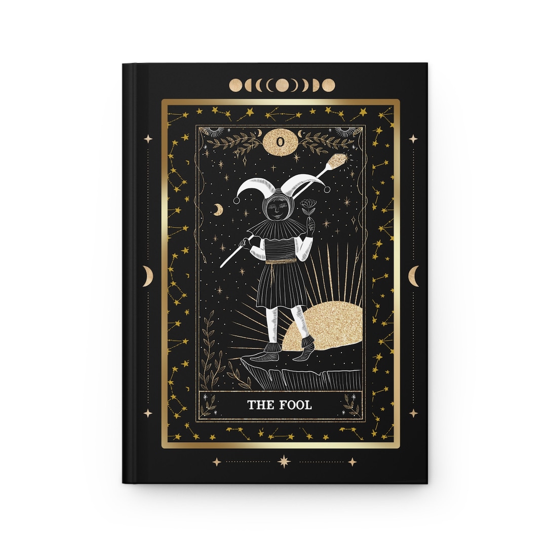 THE FOOL Tarot Card Hardcover Journal Matte | Black Gold | Celestial ...