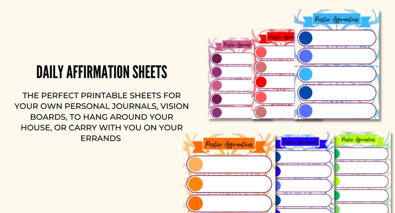 10 Daily Affirmation Sheets for Journals, Journaling Affirmations ...