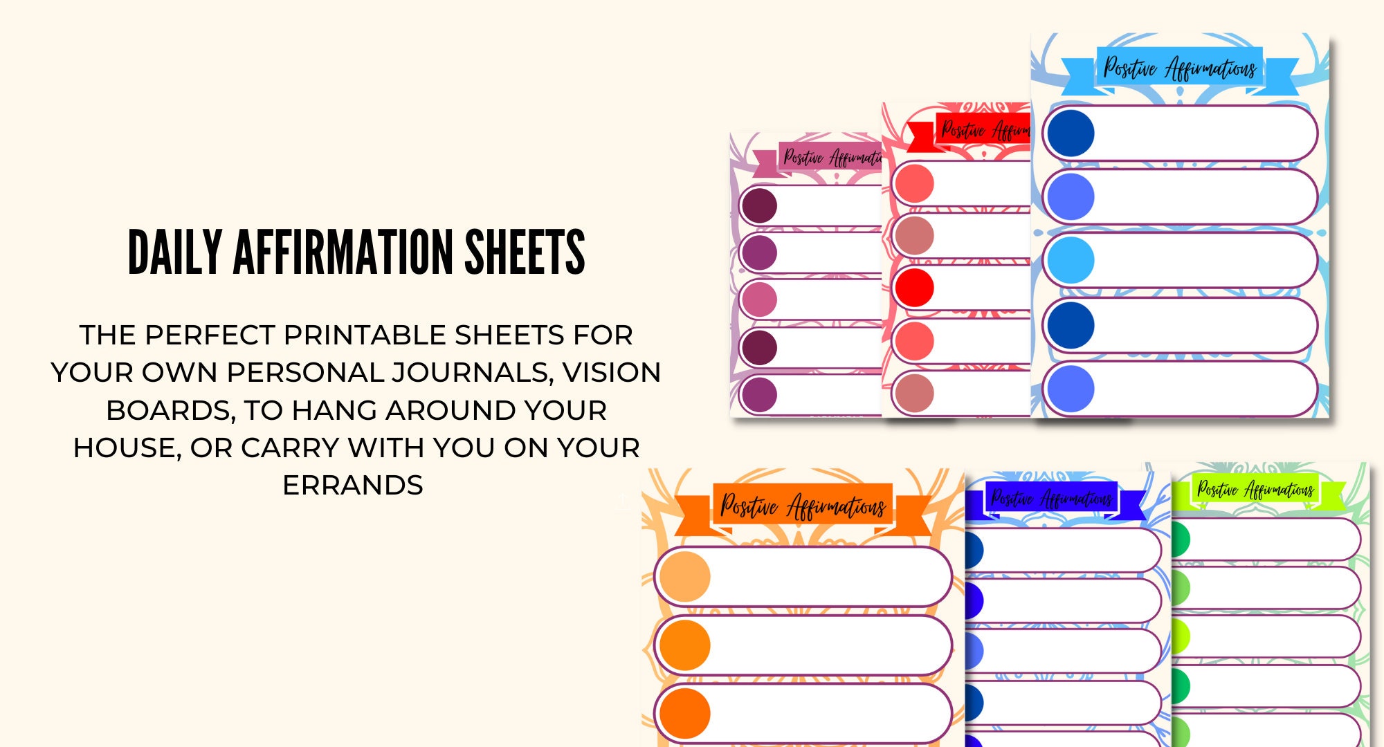 10 Daily Affirmation Sheets for Journals, Journaling Affirmations ...