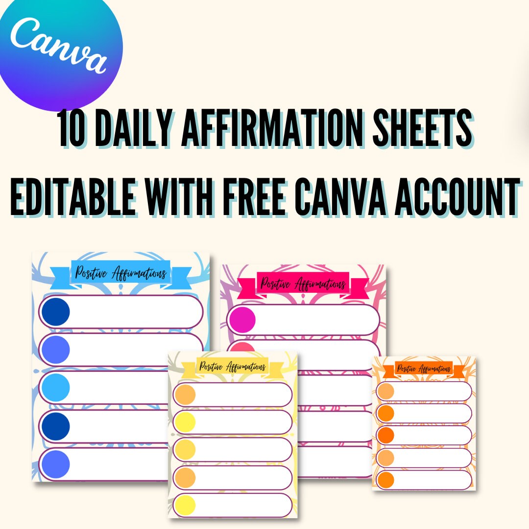 10 Daily Affirmation Sheets for Journals, Journaling Affirmations ...