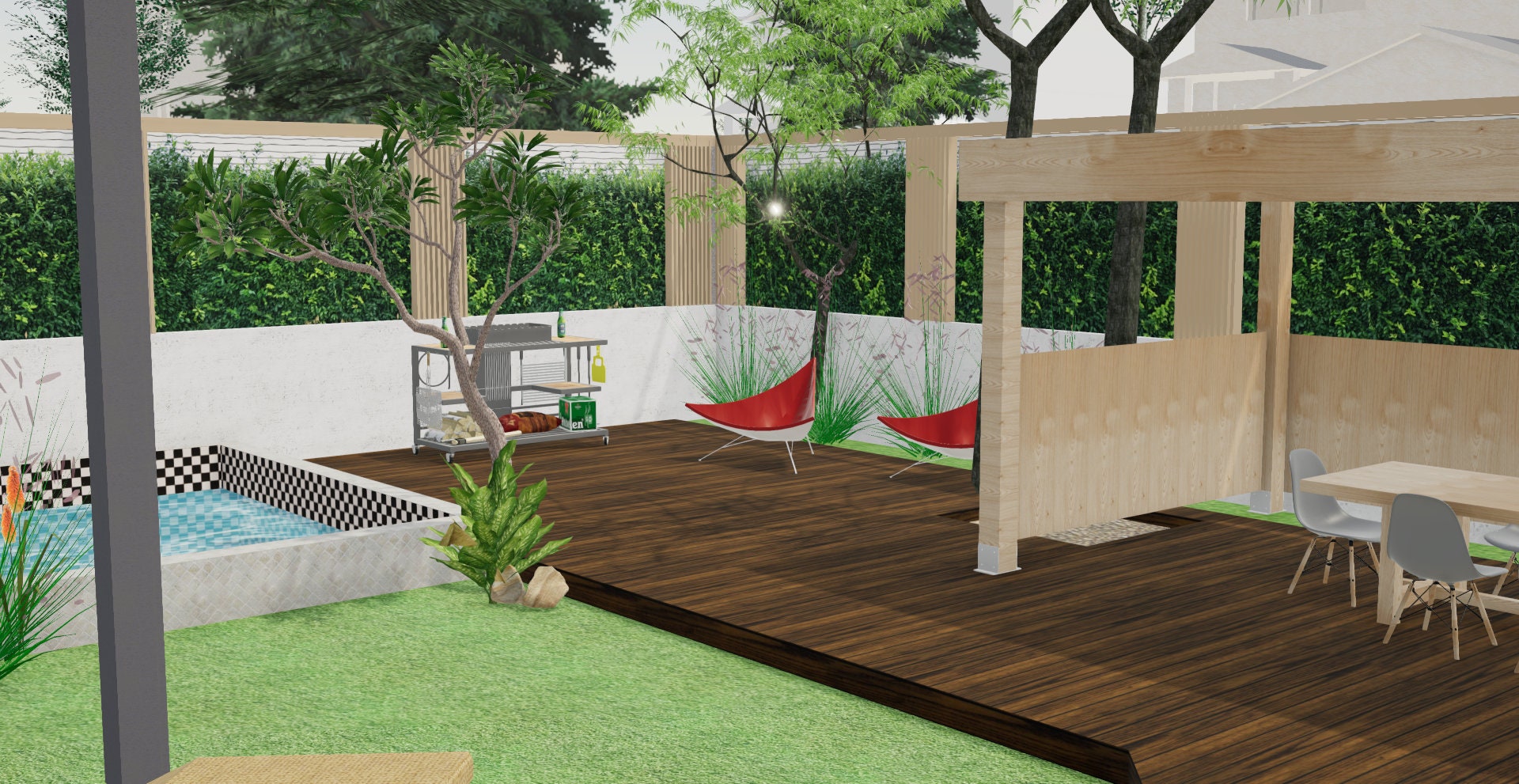 12m X 12m Modern Garden Design 3D Model | Minimalist Landscape Design| Back Garden Plan ...