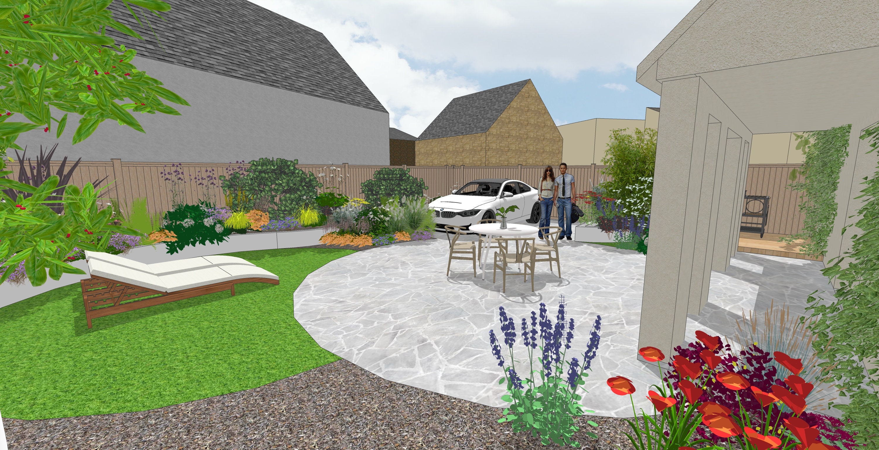 British Cottage Garden Design 3D Model | UK Landscape Design| Back ...