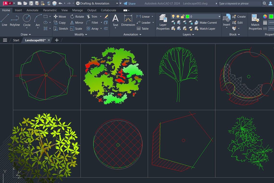 100 Trees Landscape 2D CAD Set 002 | Architectural Autocad Plants Trees ...