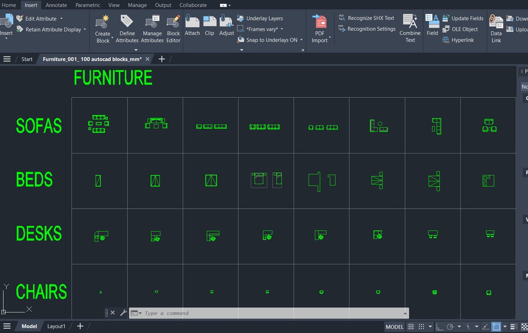 150 Furniture 2D CAD Set 001 Inches & Millimeters Architectural Autocad ...