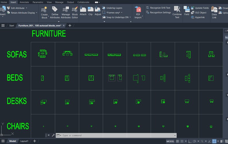 150+ Furniture 2D CAD Set 001 Inches & Millimeters | Architectural ...