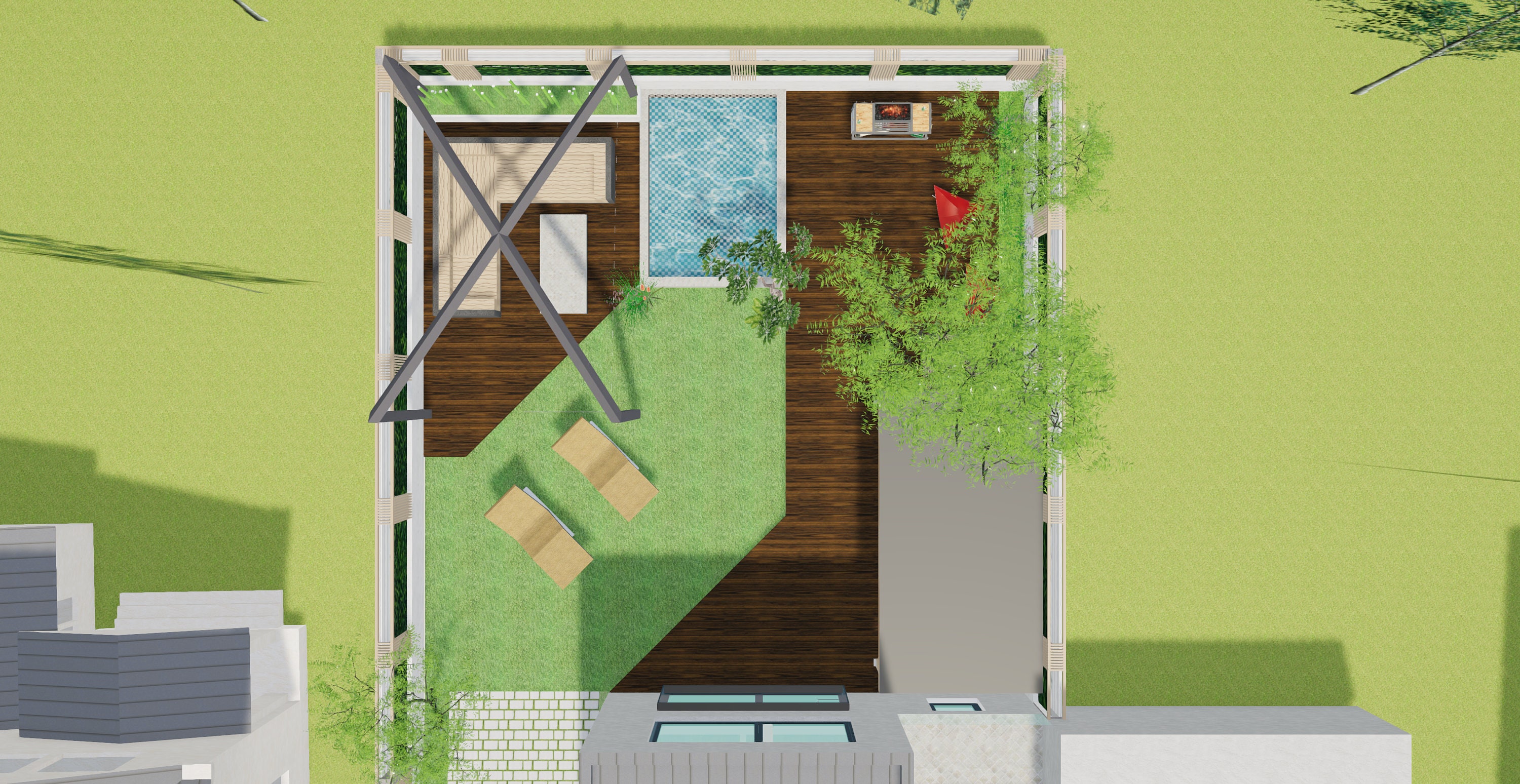 12m X 12m Modern Garden Design 3D Model | Minimalist Landscape Design| Back Garden Plan ...