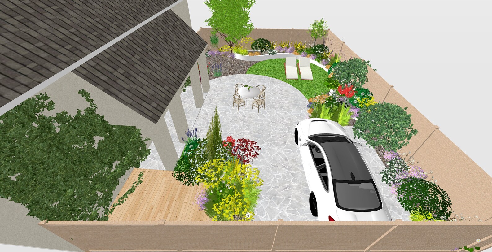 British Cottage Garden Design 3D Model UK Landscape Design Back Garden Plan Sketchup 3D Model ...