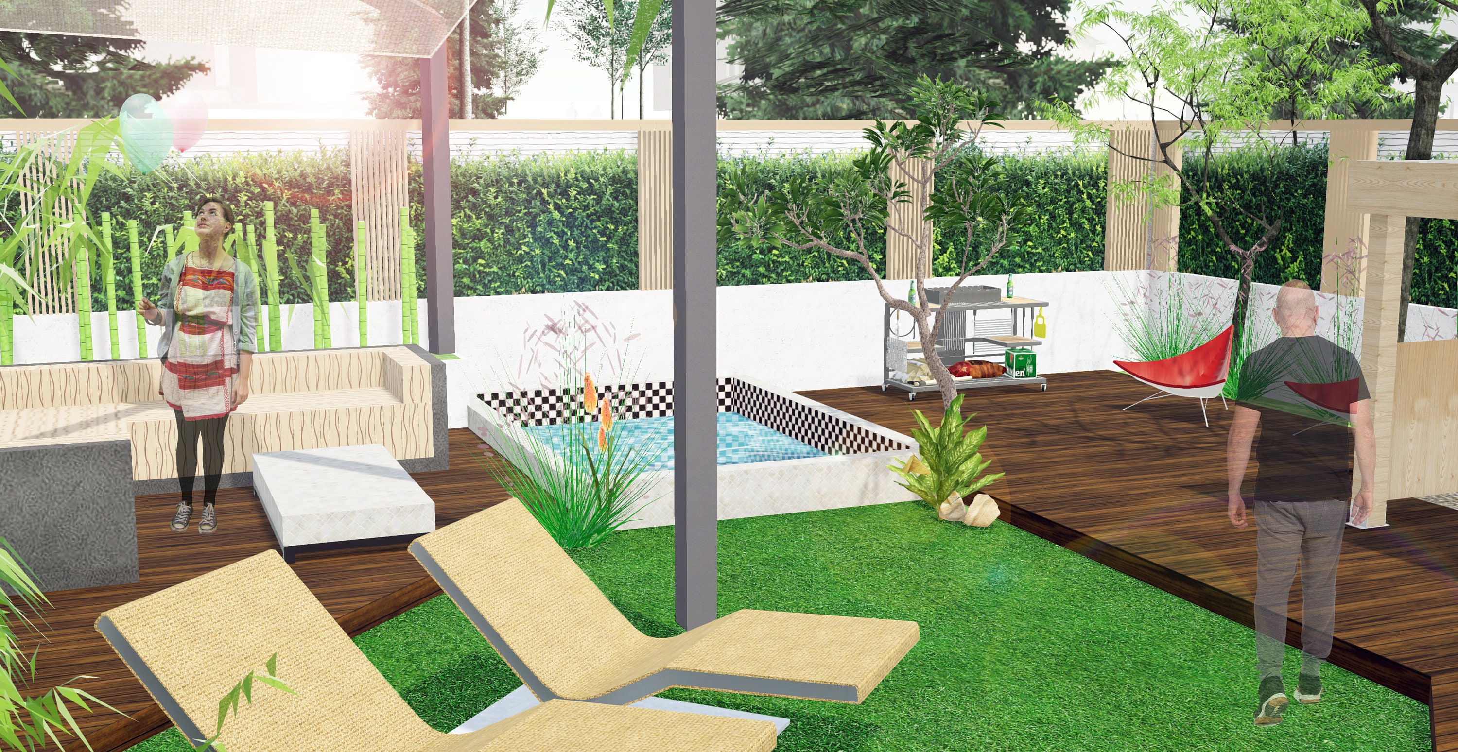 12m X 12m Modern Garden Design 3D Model | Minimalist Landscape Design| Back Garden Plan ...