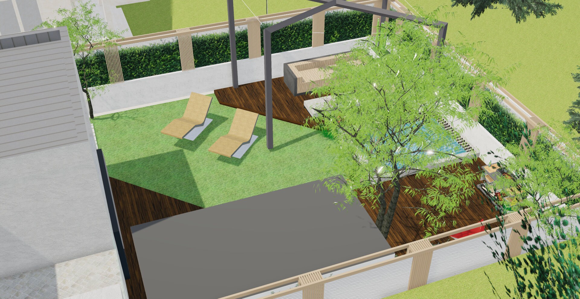 12m X 12m Modern Garden Design 3D Model | Minimalist Landscape Design| Back Garden Plan ...