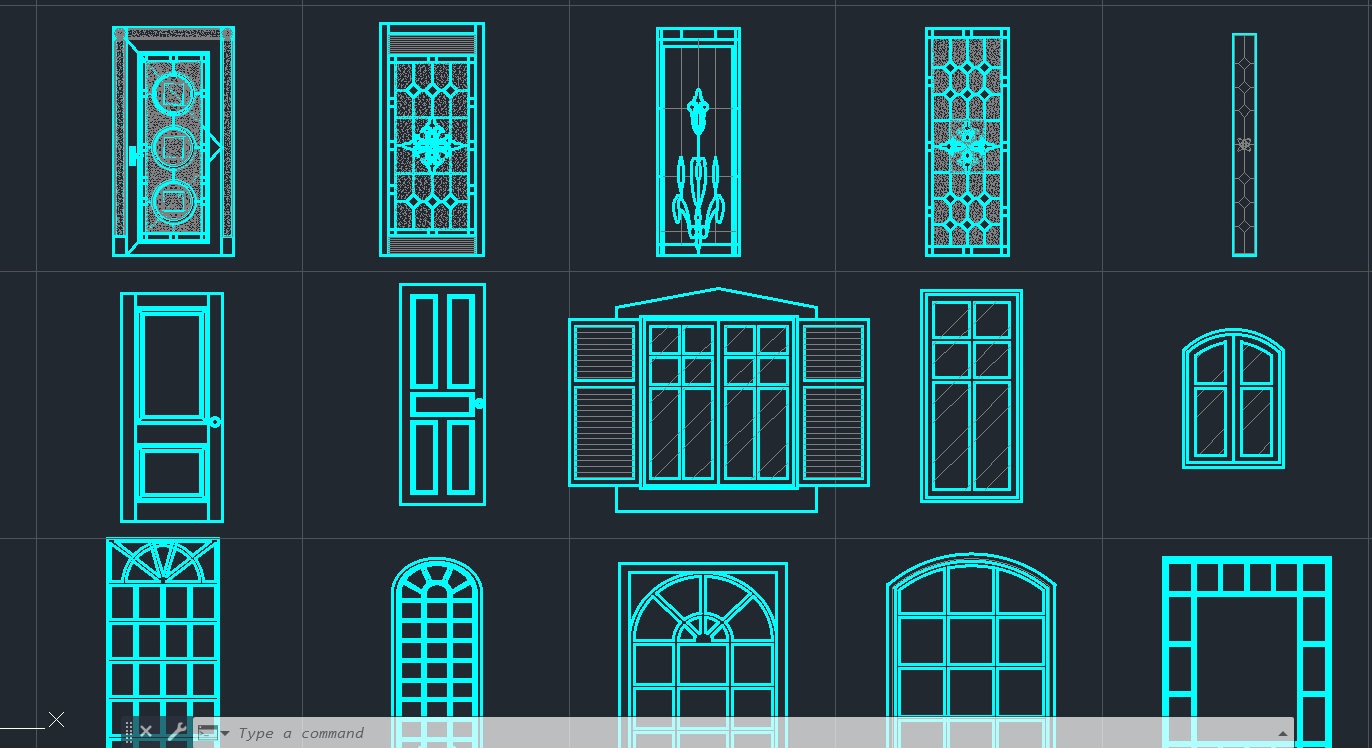 100 Doors Windows Blocks 2D CAD Set 001 | Architectural Houses Autocad ...