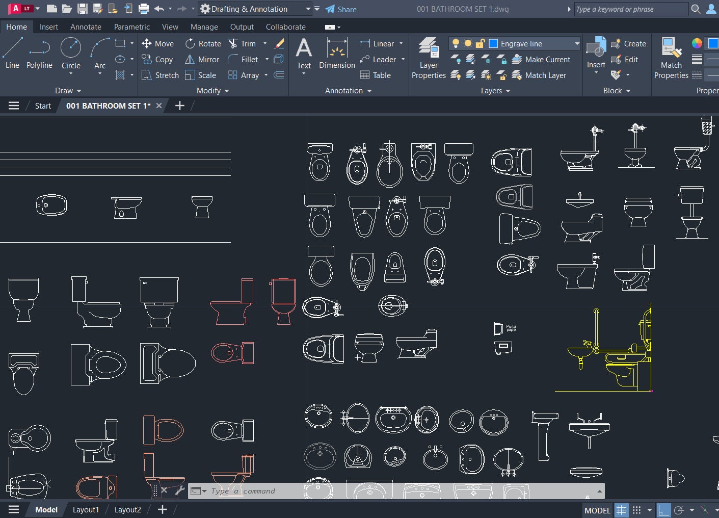 Cad Blocks Bath Bathroom CAD File Set 001 | Architectural Autocad
