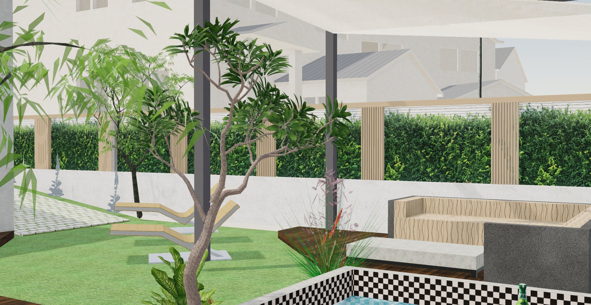 12m X 12m Modern Garden Design 3D Model | Minimalist Landscape Design| Back Garden Plan ...
