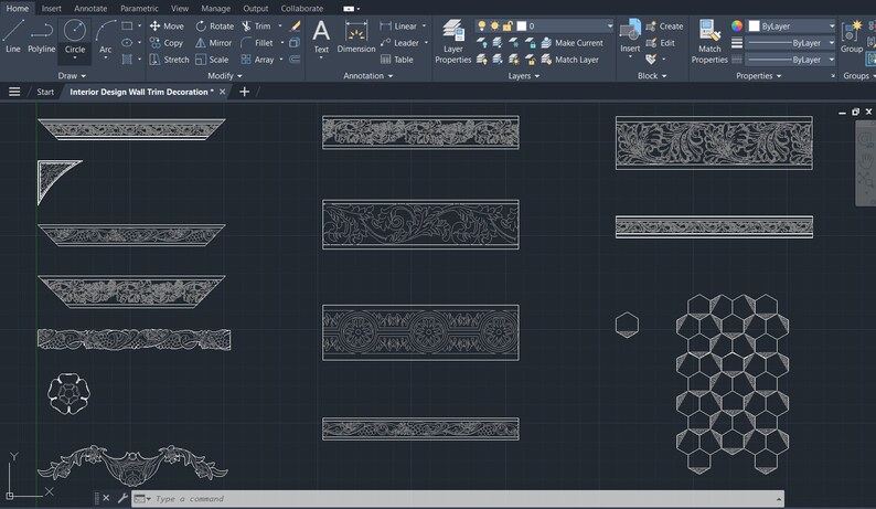 Floral Wall Trim Autocad Blocks | Classic Interior Design (DWG File) - Etsy