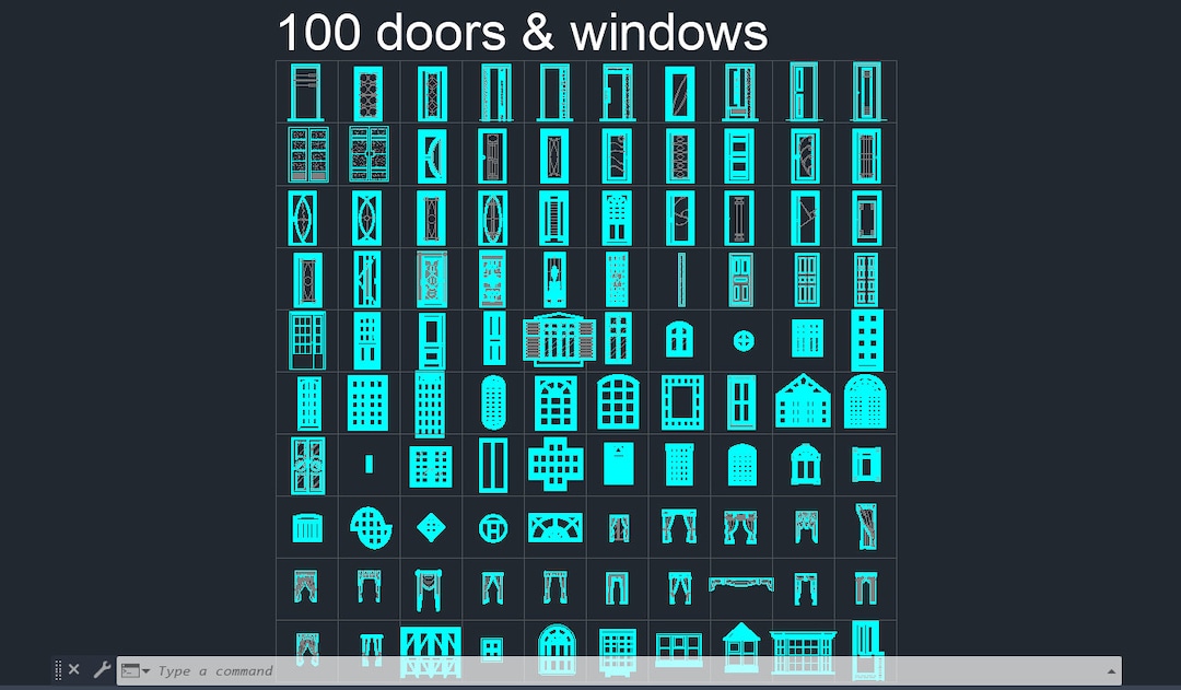100 Doors Windows Blocks 2D CAD Set 001 | Architectural Houses Autocad ...