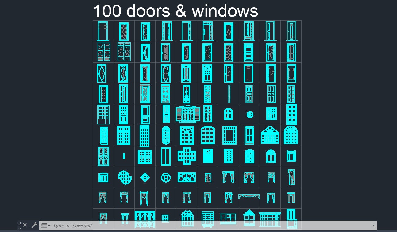 100 Doors Windows Blocks 2D CAD Set 001 | Architectural Houses Autocad ...