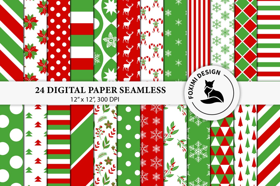 24 Digital Paper Christmas Seamless 12''x12'' 300 DPI, Digital Paper ...