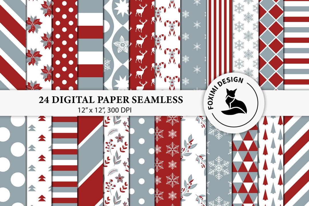 24 Digital Paper Christmas Seamless 12''x12'' 300 DPI, Digital Paper ...